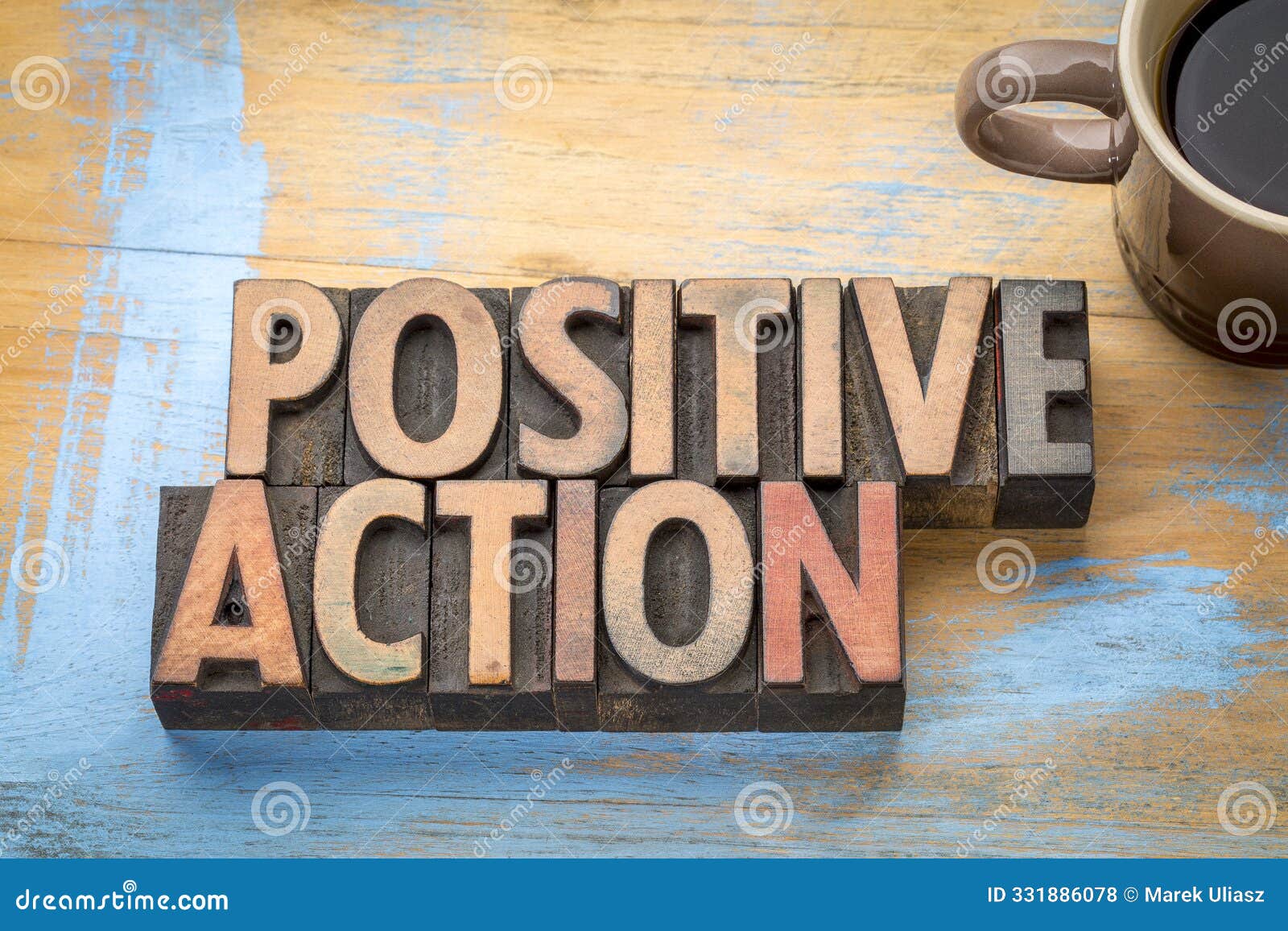Positive Action - Text in Retro Wood Type, Personal Development Concept ...