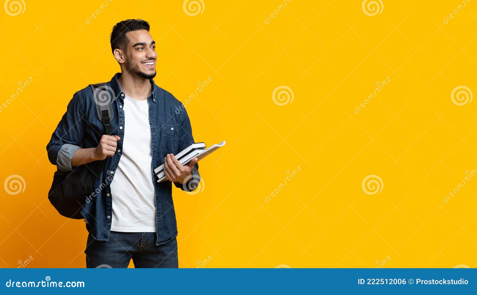 Positive Arab Guy Student with Backpack and Books Stock Photo - Image ...