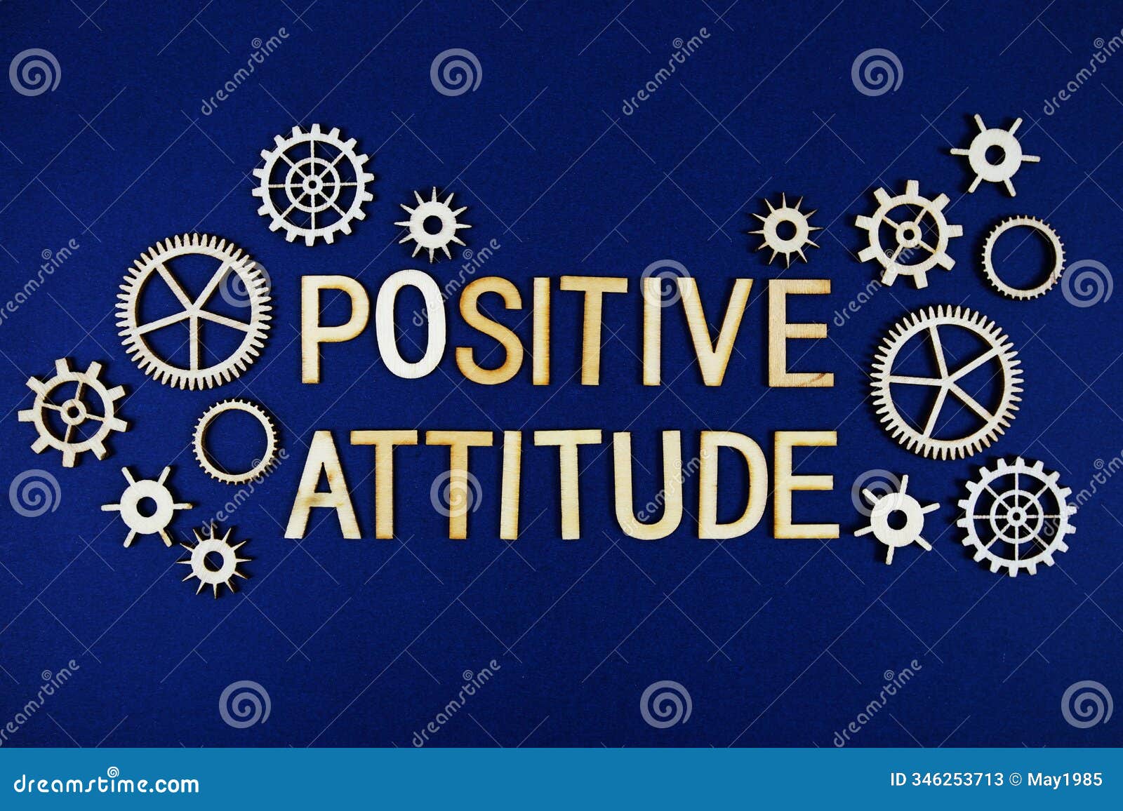 Positive Attitude Alphabet Letters with Gears Element on Navy Blue ...
