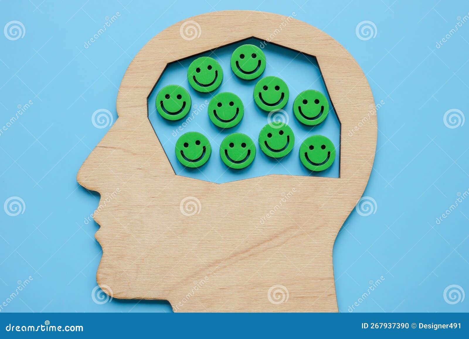Positive Attitude and Emotions. Smiley Emoticons in a Head. Stock Photo ...