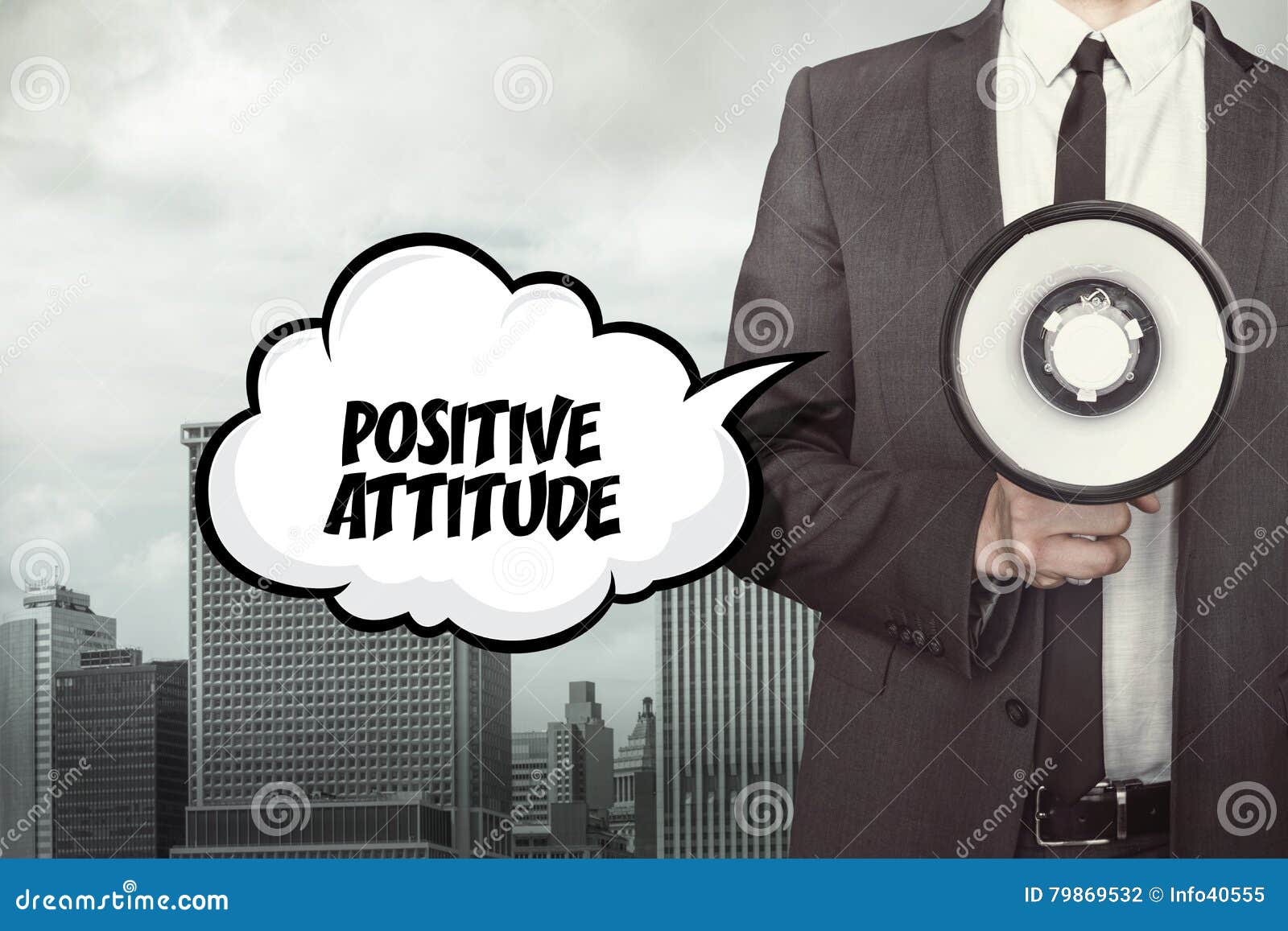Positive Attitude Text on Speech Bubble with Businessman Stock Photo ...
