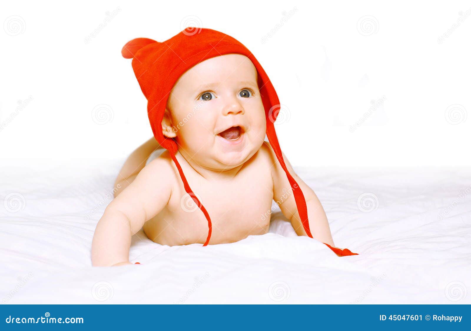 Positive baby in red hat stock image. Image of baby, happy - 45047601