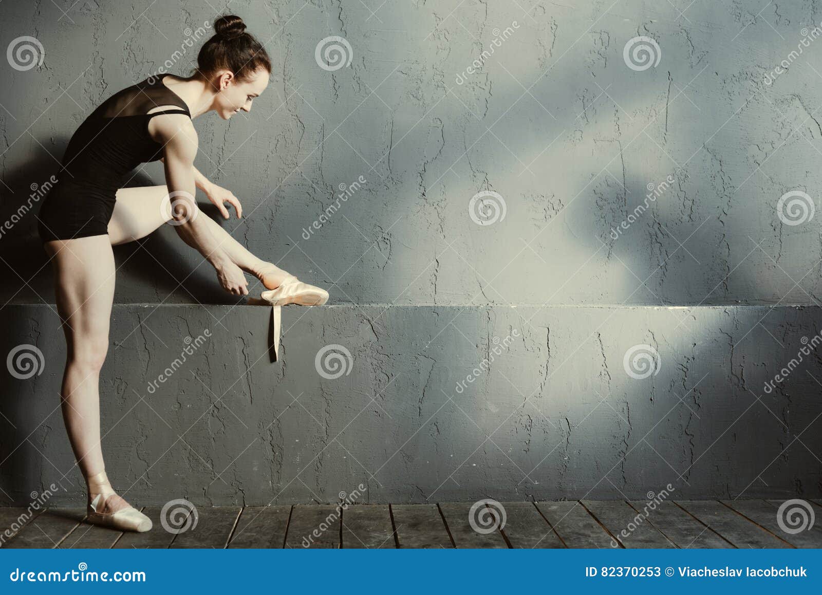 Positive Ballet Dancer Wearing Her Points in the Dancing Saloon Stock ...