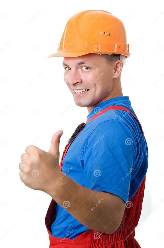 Positive builder worker stock image. Image of gesture - 15534033