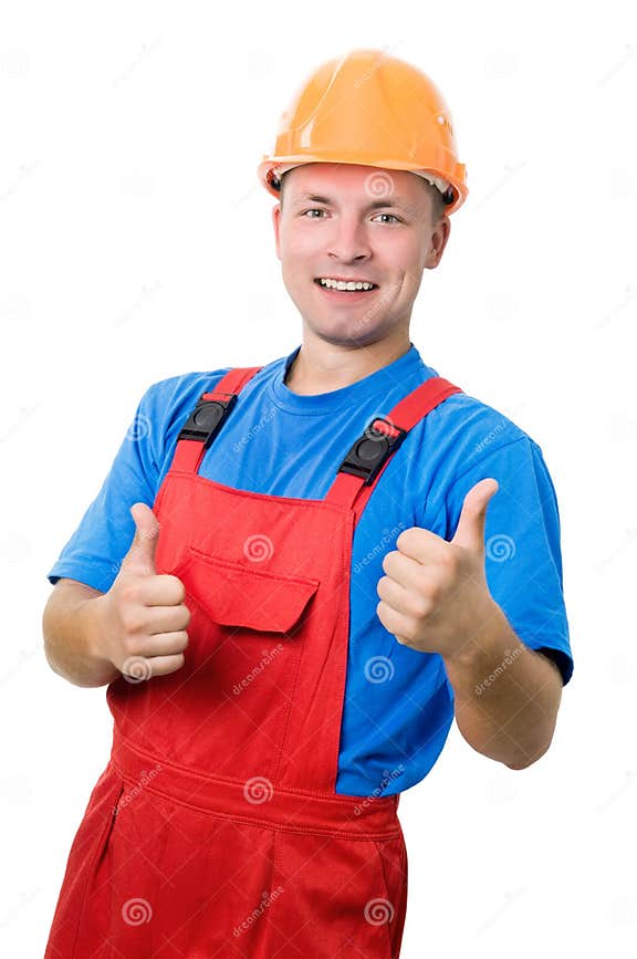 Positive Builder Worker Isolated Stock Image - Image of smiley, pleased ...