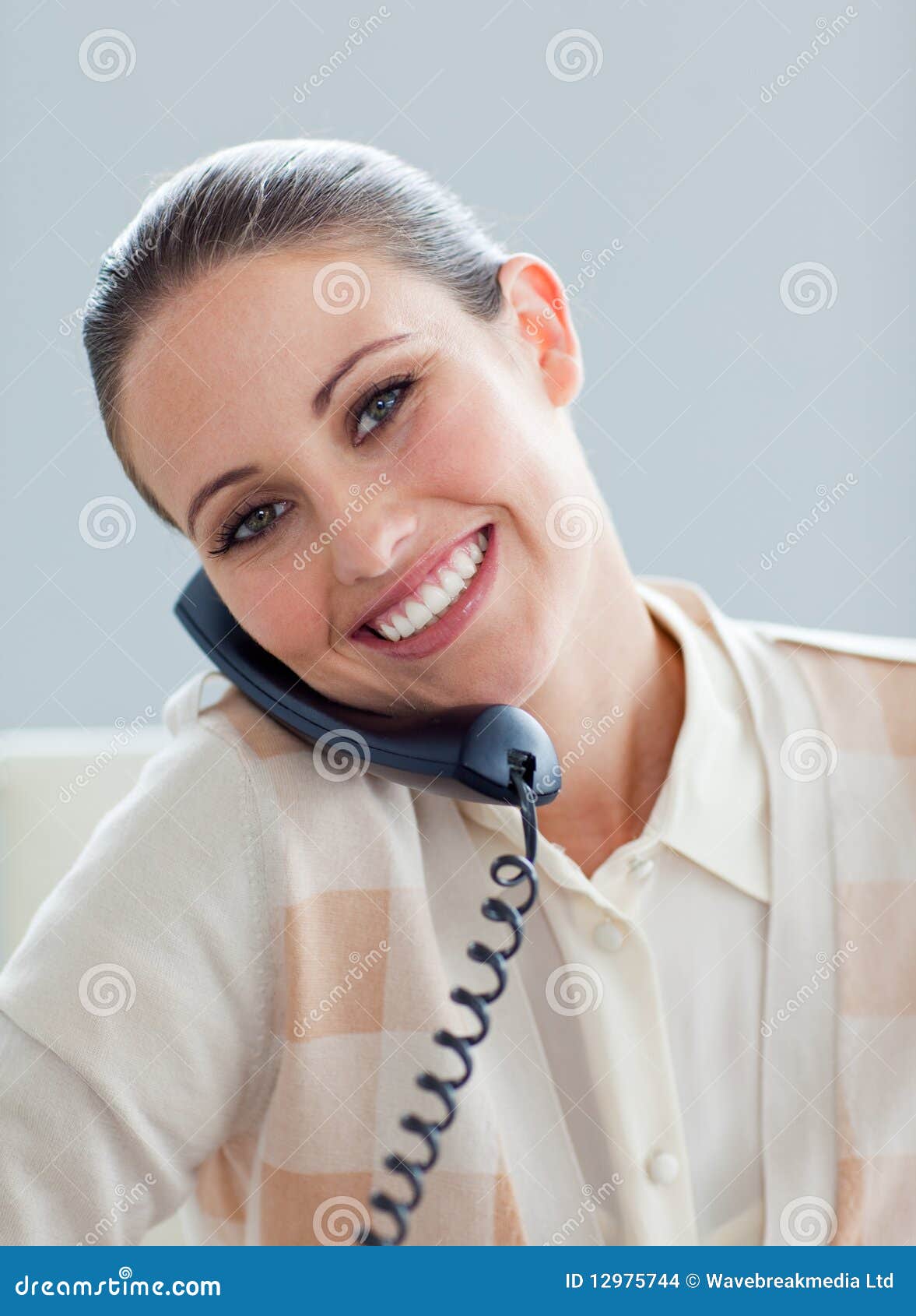 Positive Businesswoman Talking on Phone Stock Photo - Image of desk ...