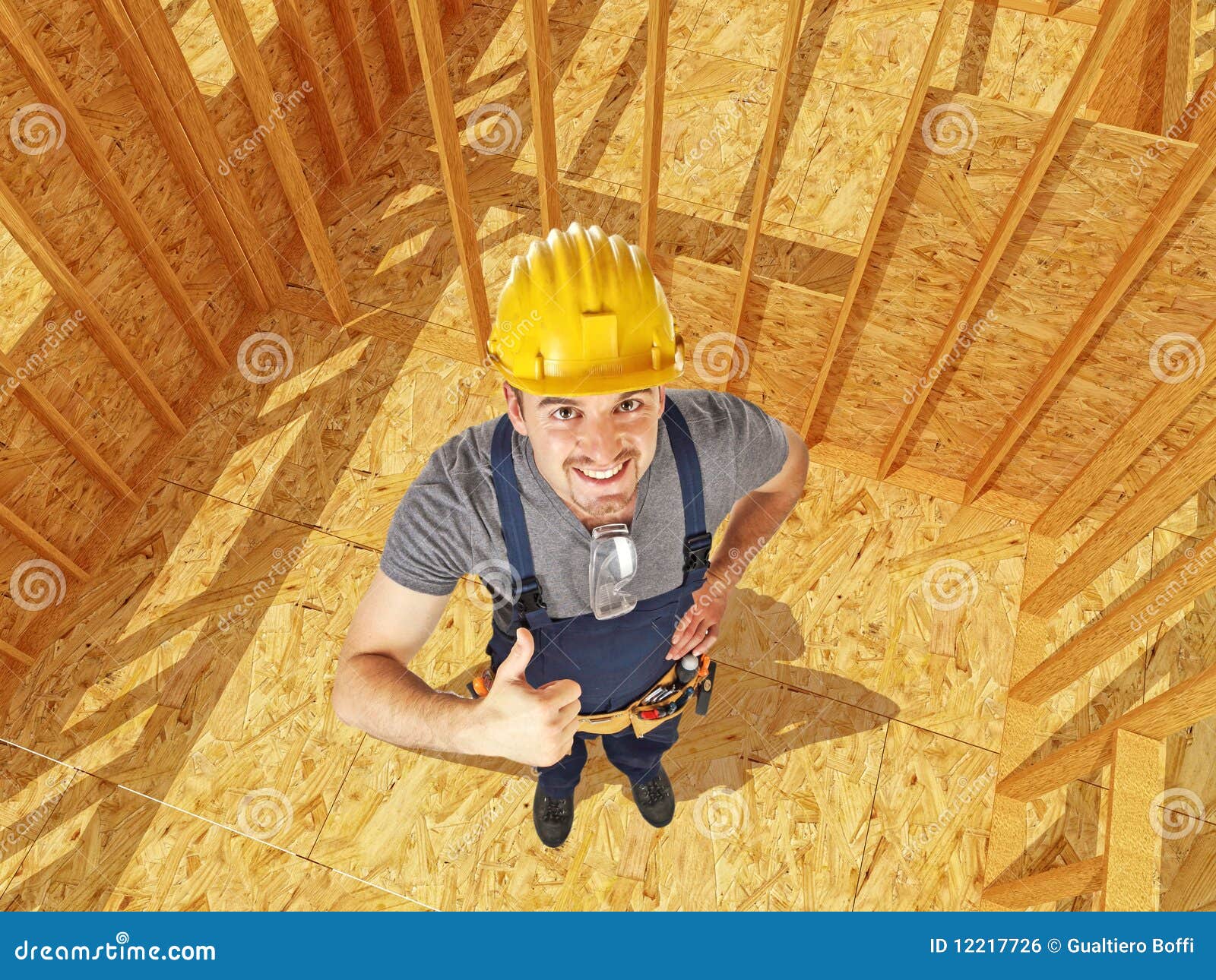 Positive Carpenter in Construction Site Stock Photo - Image of handyman ...