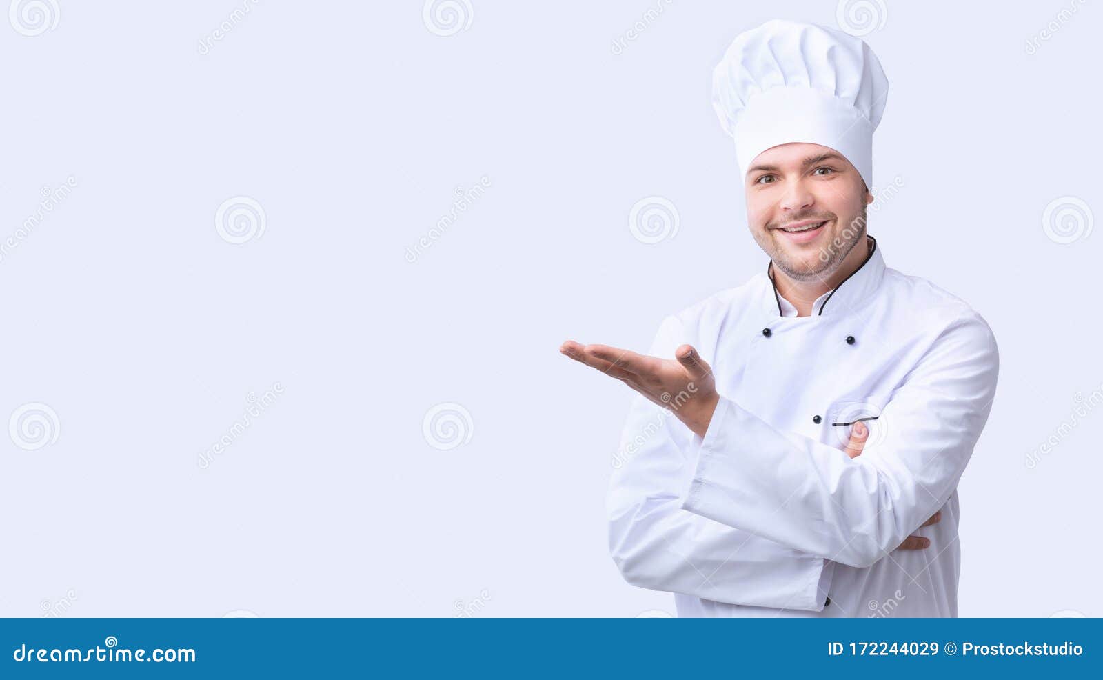 Positive Chef Man Showing Something Standing on White Background Stock ...