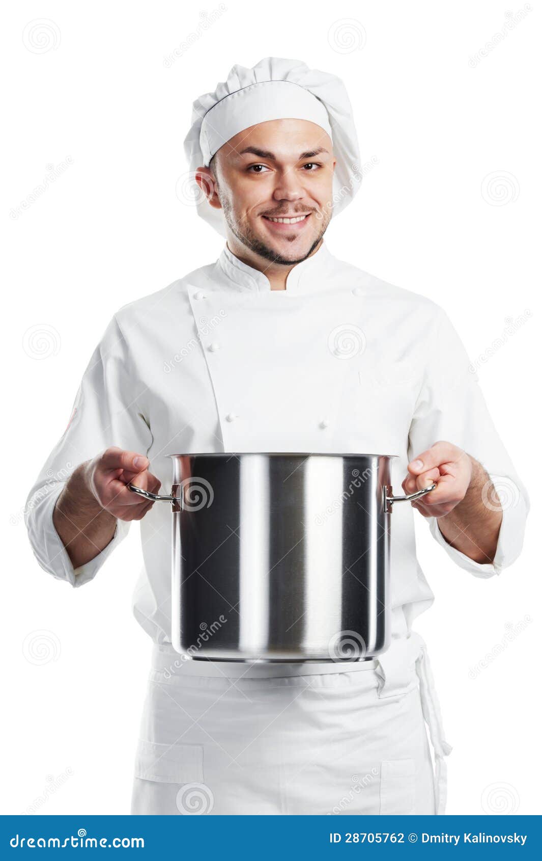 Positive Chef with Pan Pot Isolated Stock Photo - Image of scoop ...