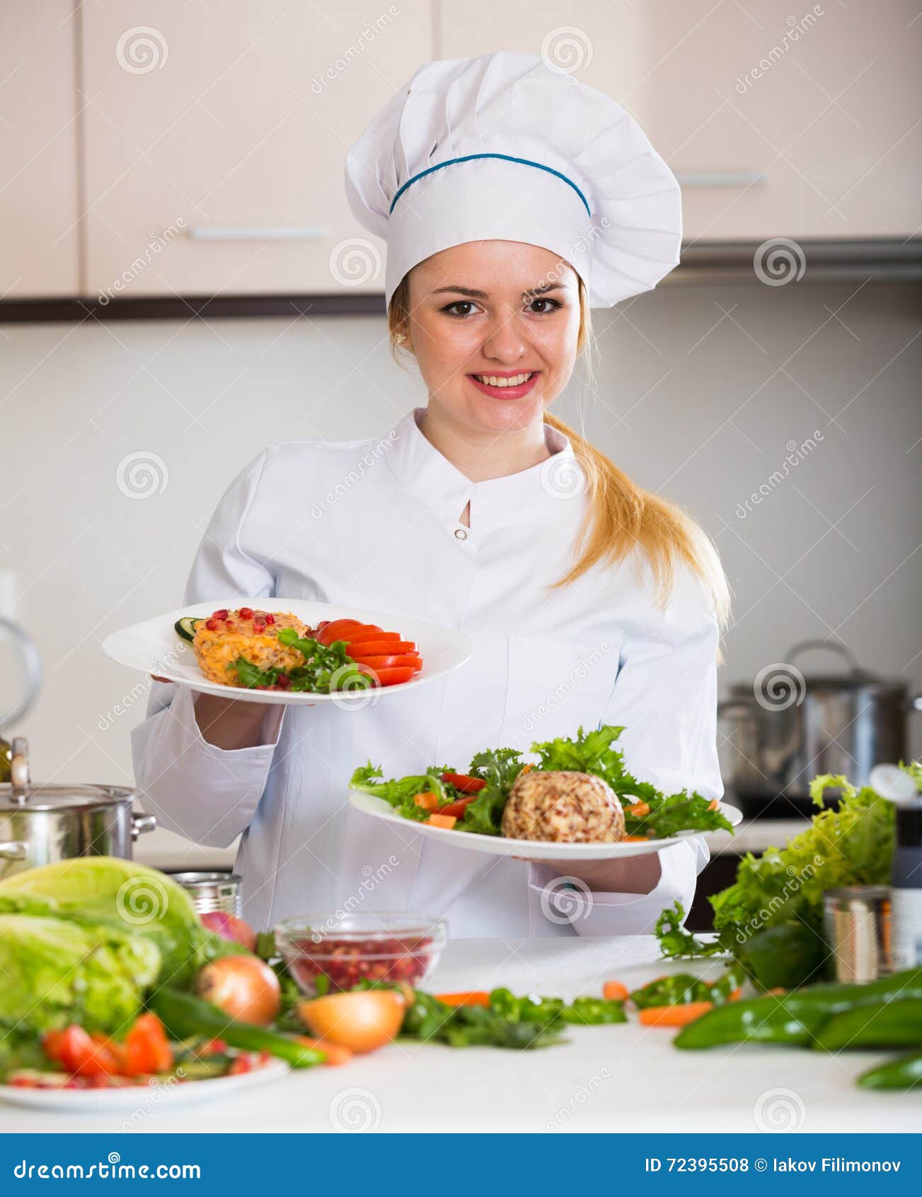 Positive Chef Posing with Vegetable Mix and Cheese Stock Photo - Image ...