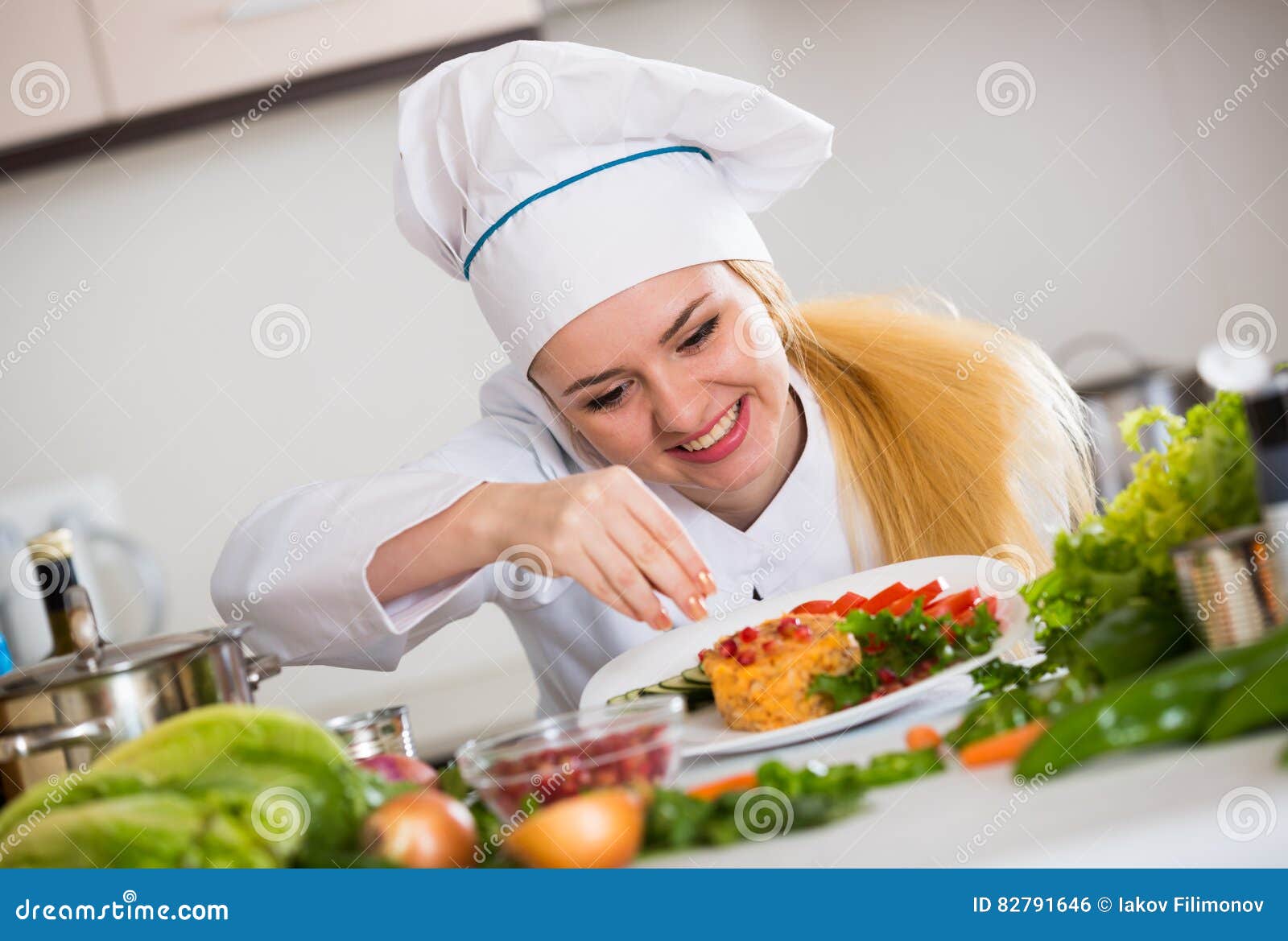 Positive Chef Posing with Vegetable Mix and Cheese Stock Photo - Image ...