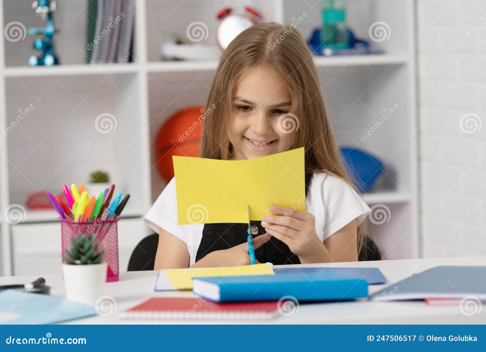 Positive Child Cut Paper in School Classroom Stock Image - Image of ...