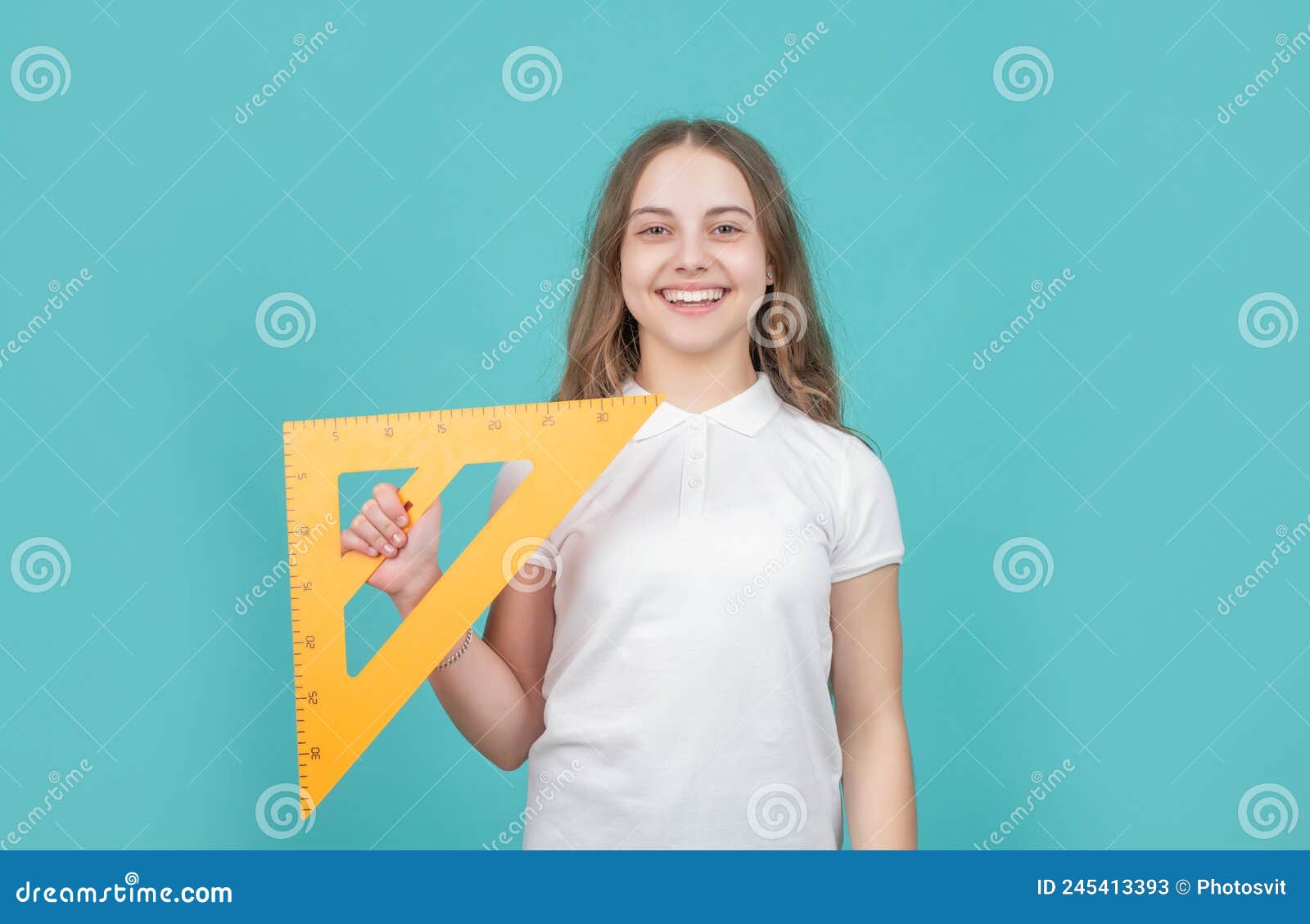 Positive Child with Math Triangle Measuring Tool Stock Image - Image of ...