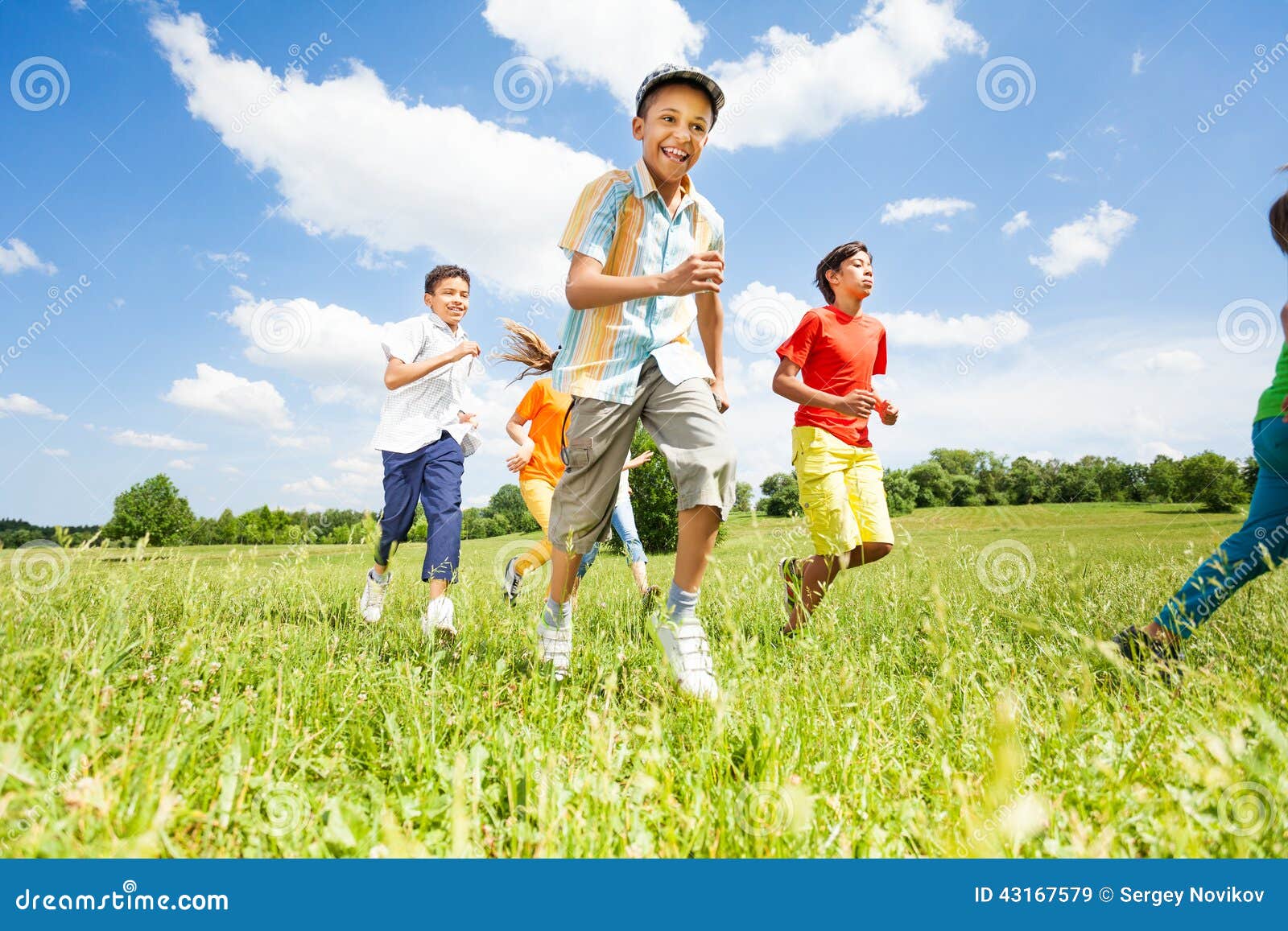 Positive Children Playing and Running Outside Stock Image - Image of ...