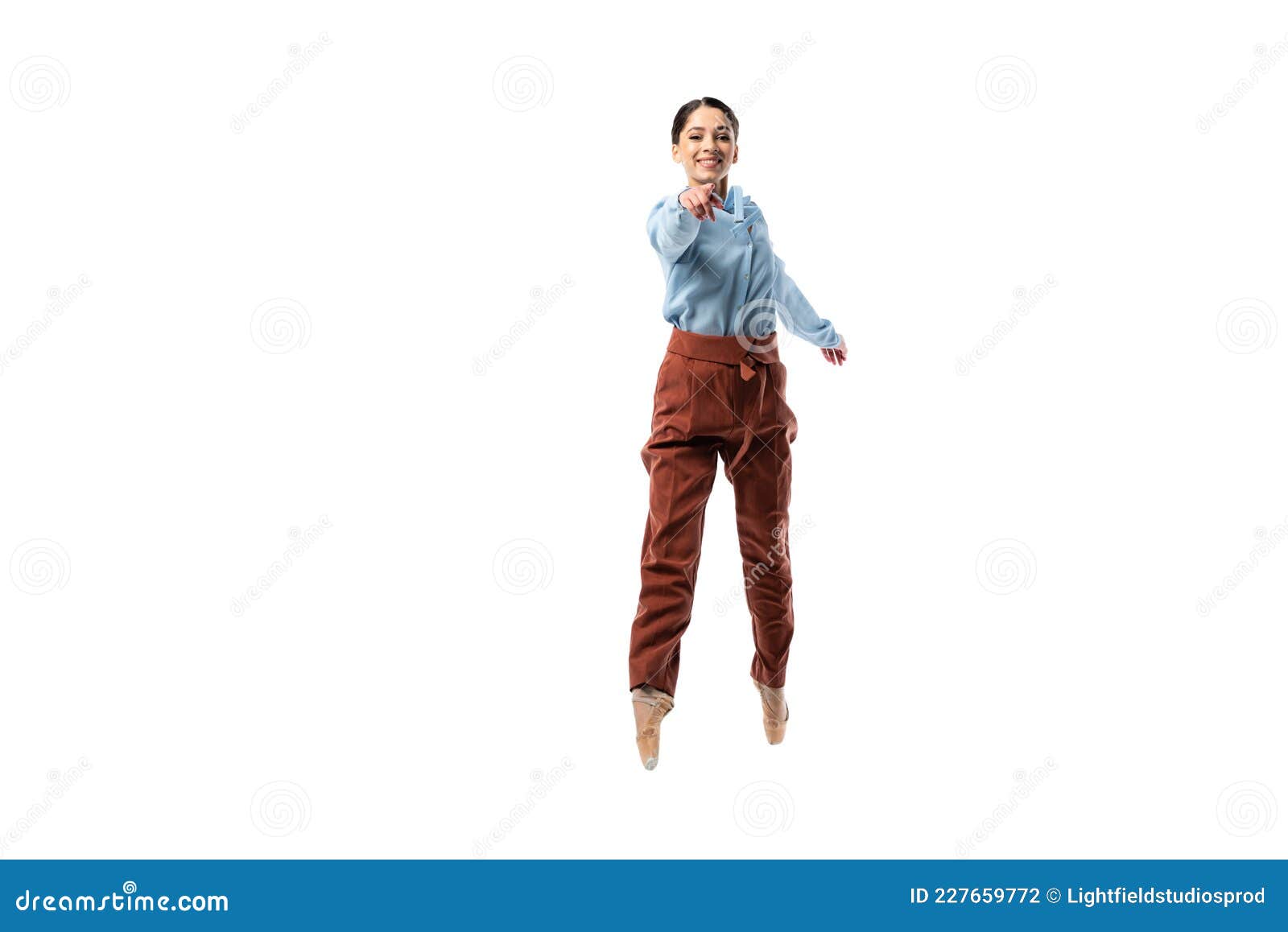 Positive Classical Dancer Pointing with Finger Stock Photo - Image of ...