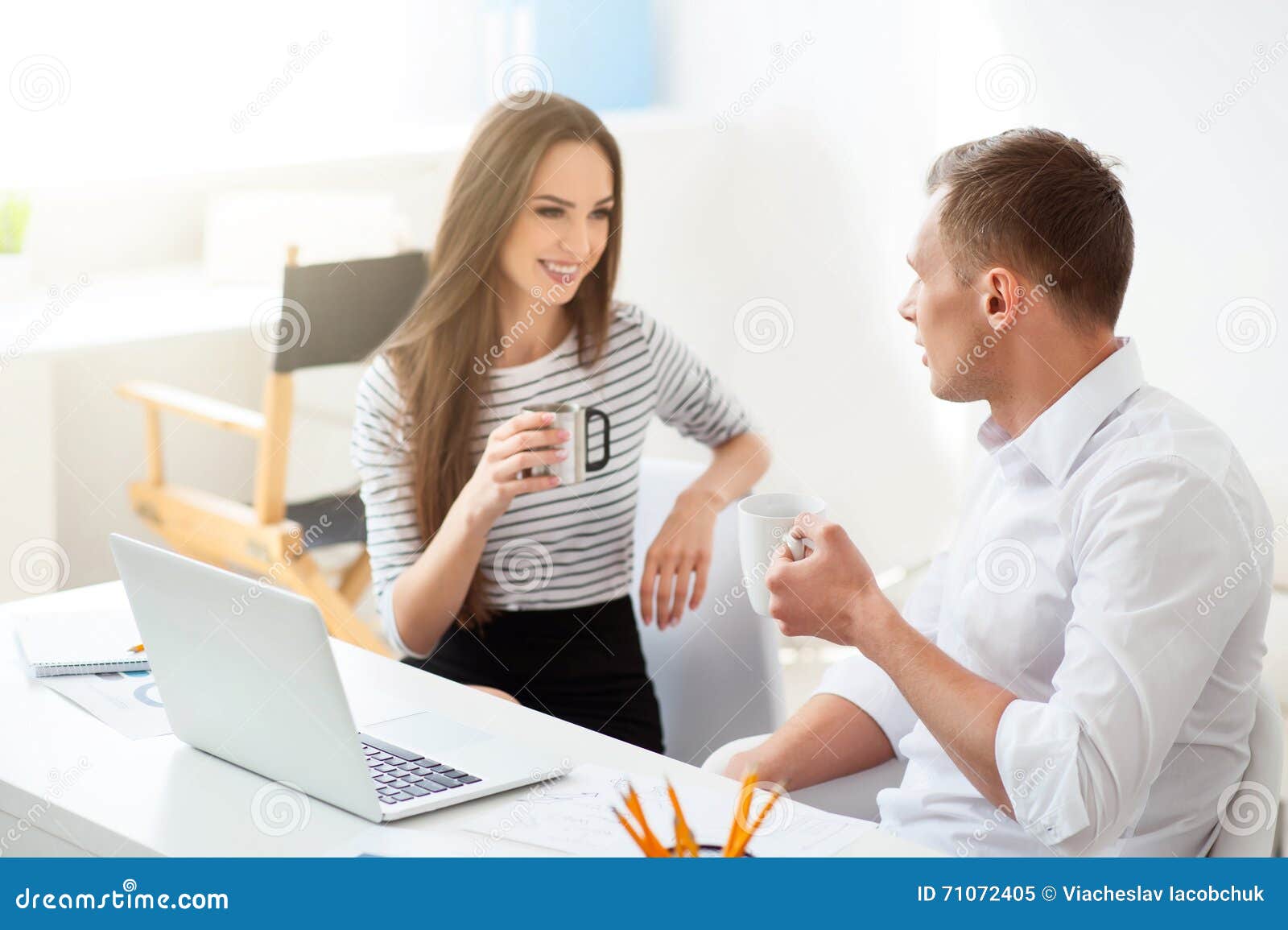 Positive Colleagues Talking Stock Image - Image of communication, busy ...