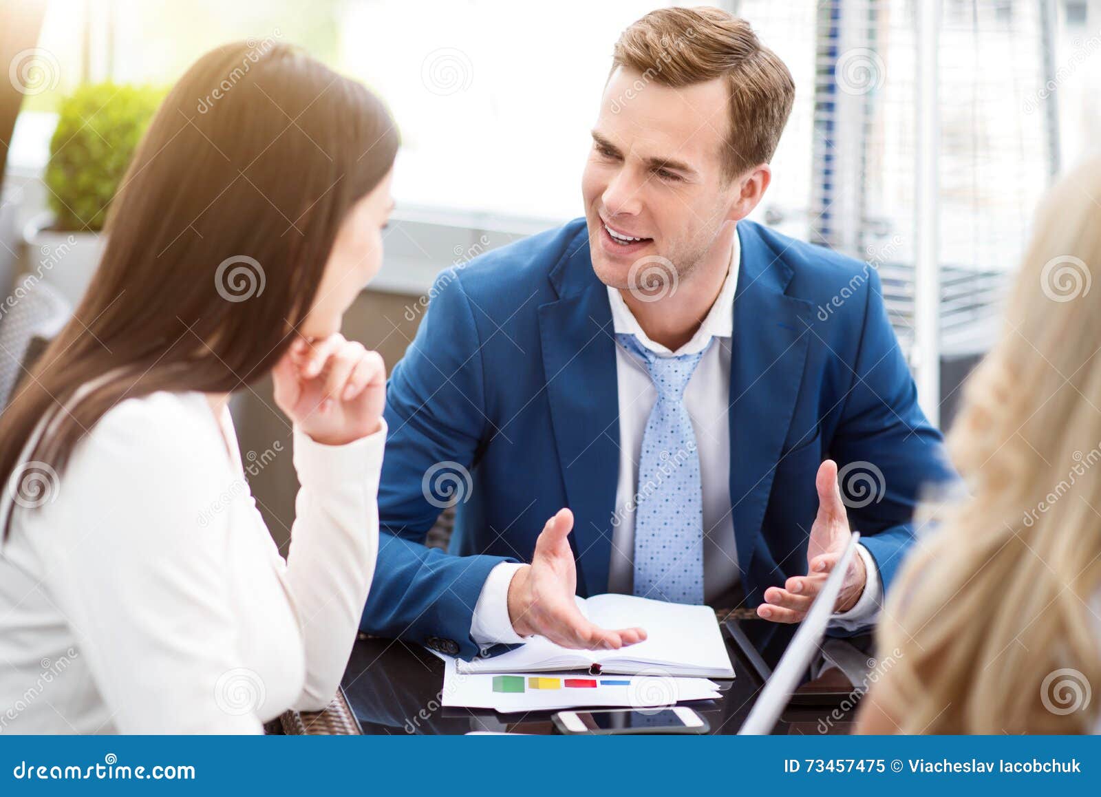Positive Colleagues Talking Stock Image - Image of mind, blue: 73457475
