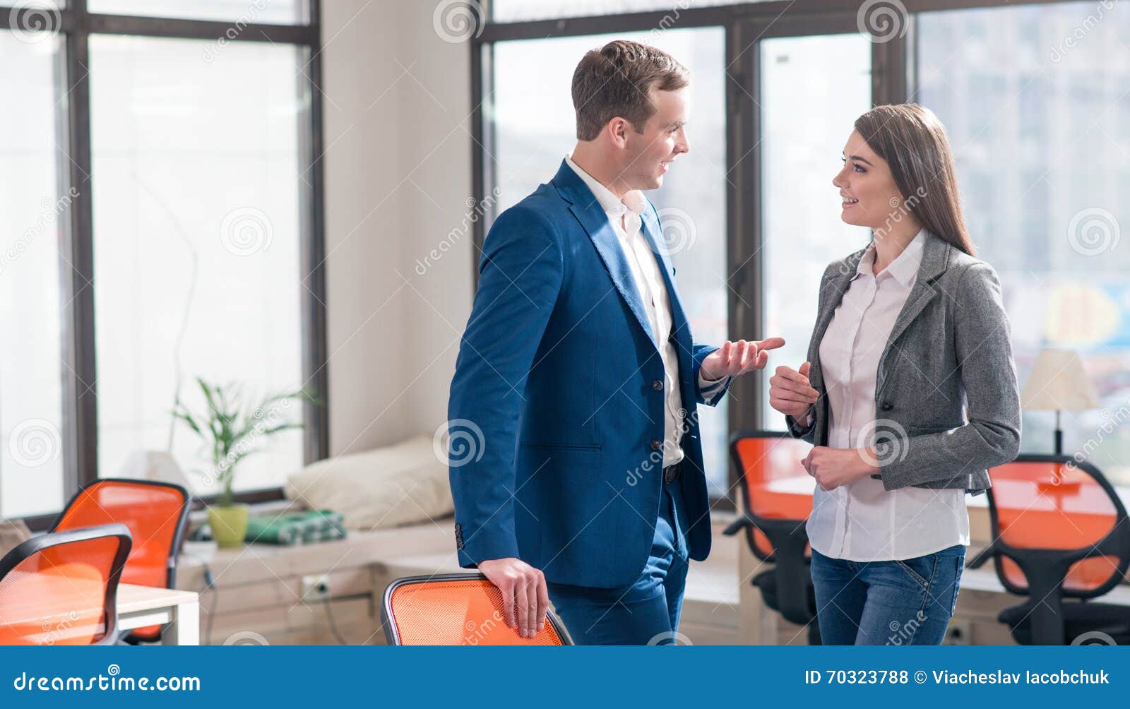 Positive Colleagues Talking Stock Photo - Image of gesture, discuss ...