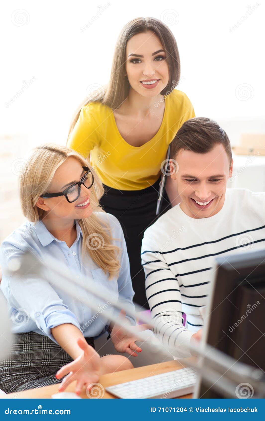 Positive Colleagues Using Tablet Stock Photo - Image of concept, smile ...