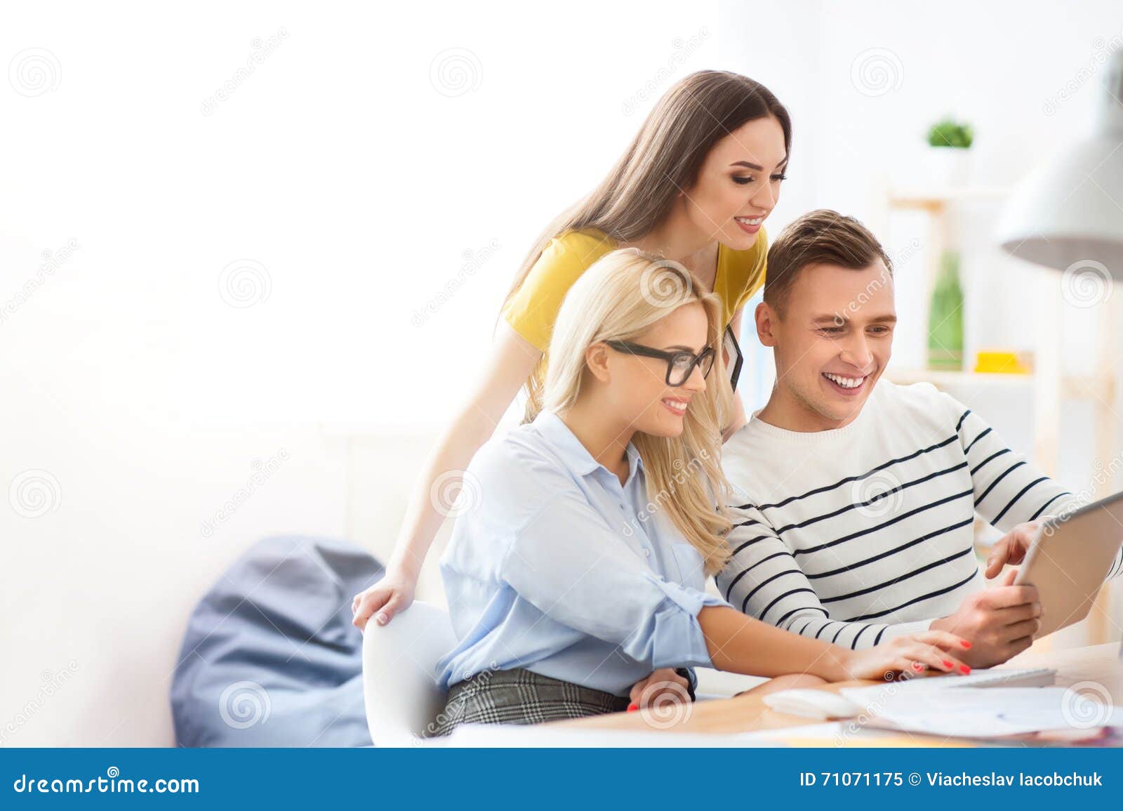 Positive Colleagues Using Tablet Stock Image - Image of stylish ...