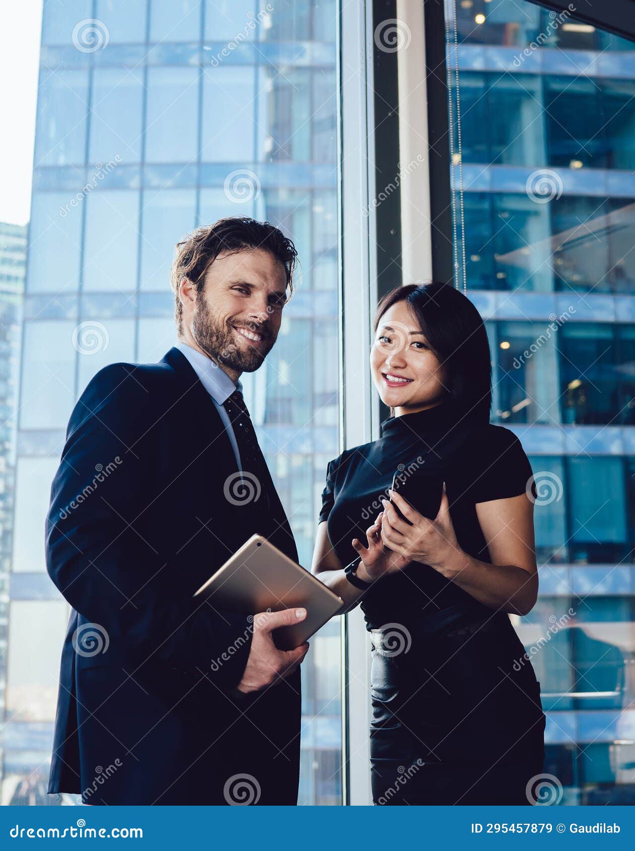 Positive Colleagues Using Technology for Banking Stock Image - Image of ...