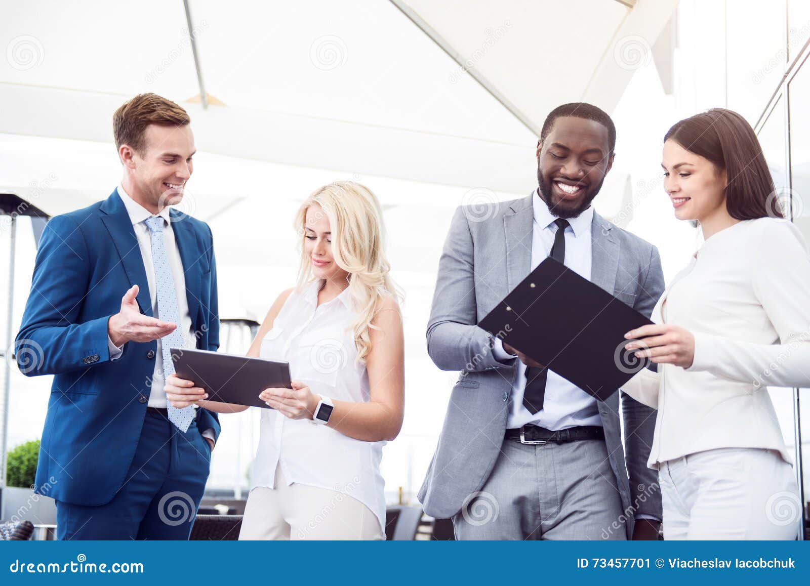 Positive Colleagues Working in the Office Stock Image - Image of light ...