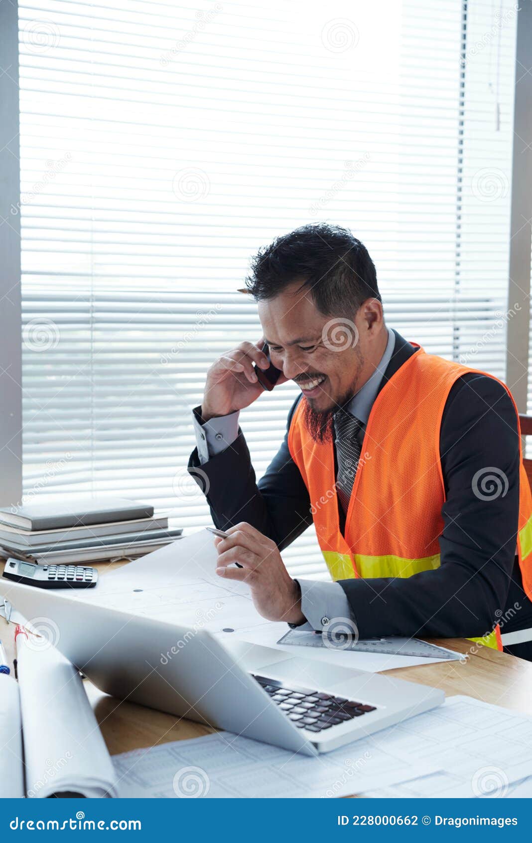 Construction Engineer Working at Office Desk Stock Photo - Image of ...