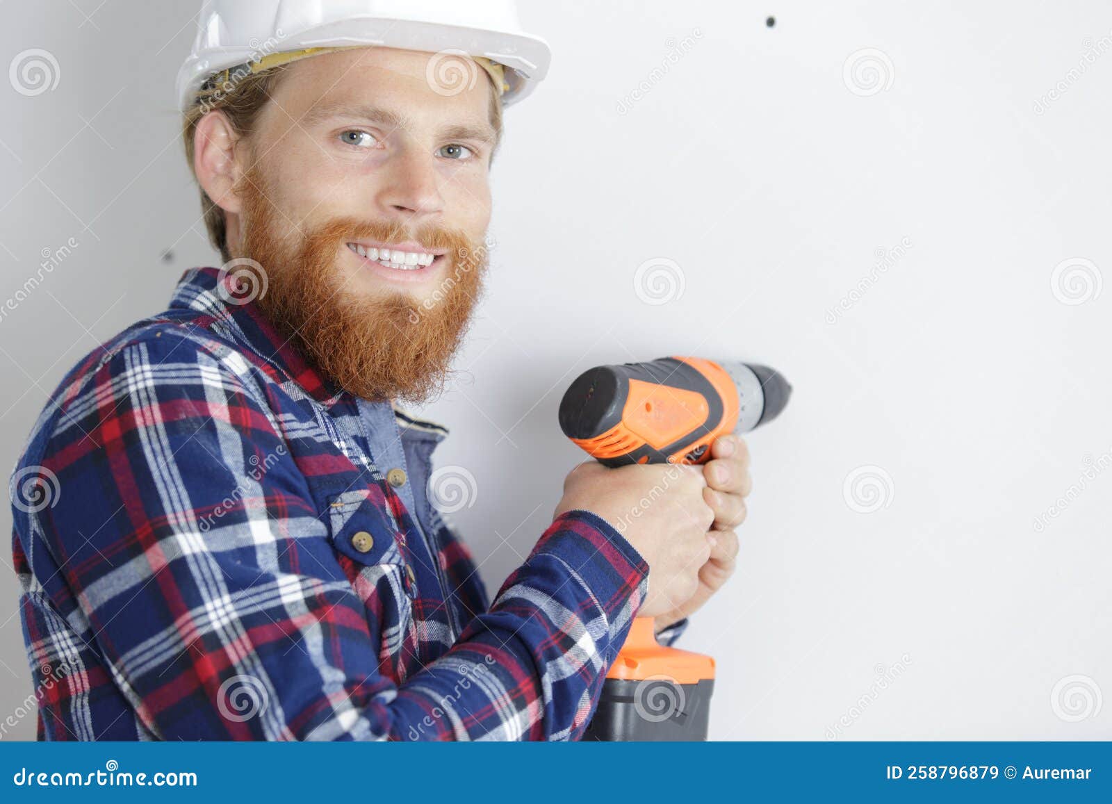Positive Construction Worker with Power Drill Stock Image - Image of ...