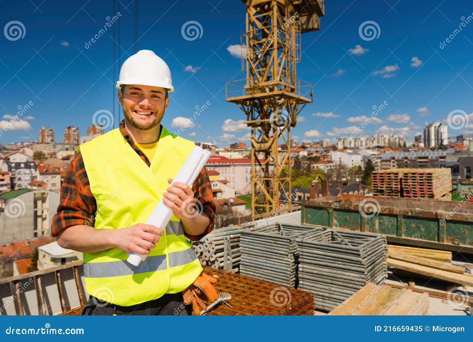 Positive Construction Worker Stock Image - Image of blue, hardhat ...