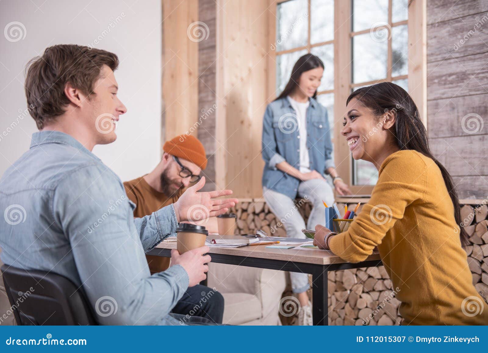 Positive Delighted People Having a Conversation Stock Image - Image of ...