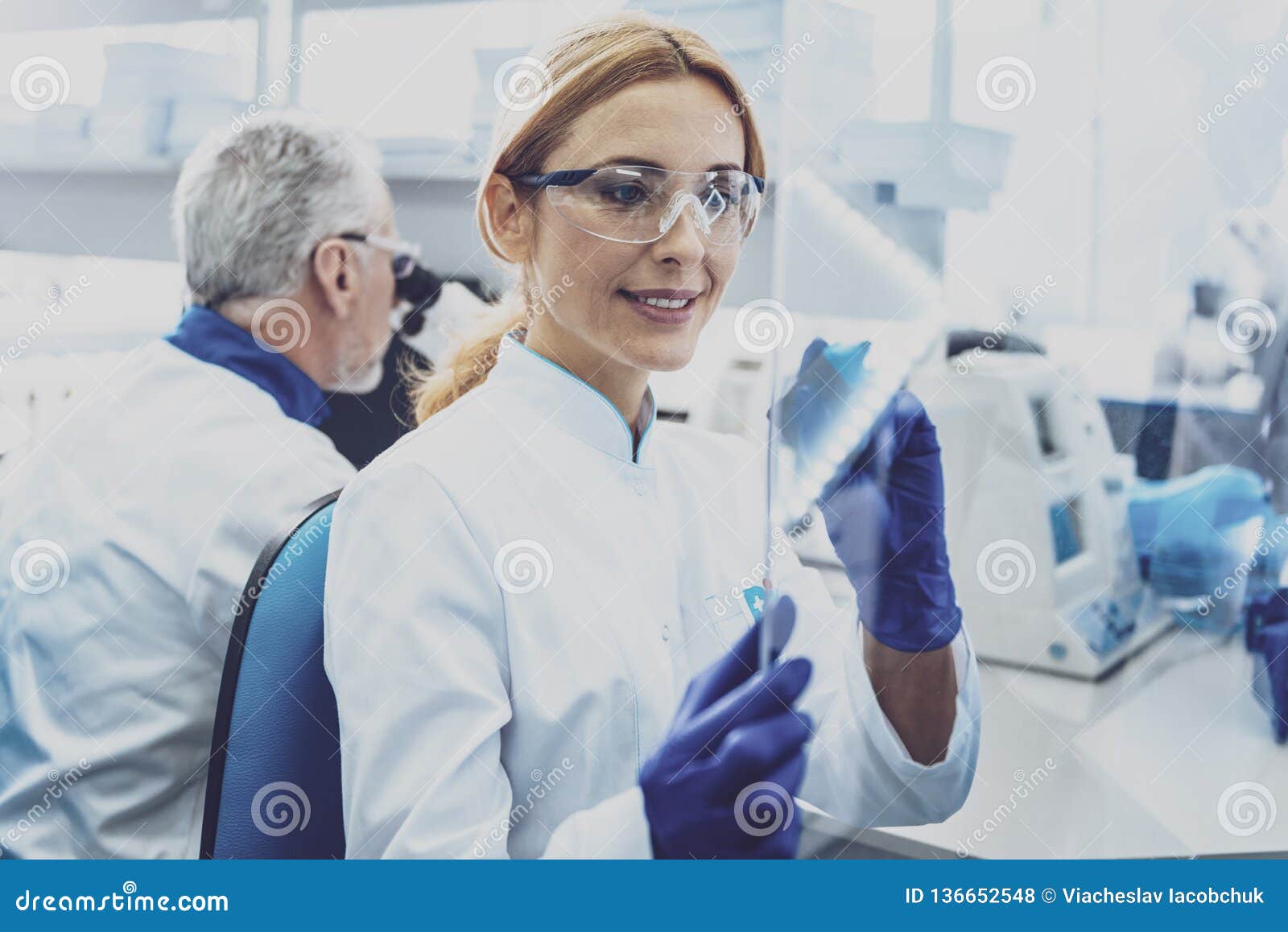 Positive Delighted Practitioner Creating Formula Stock Photo - Image of ...
