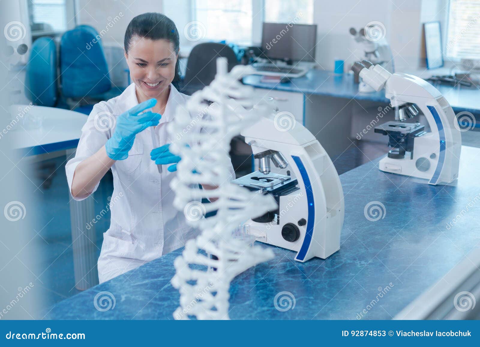 Positive Delighted Researcher Working in Modern Laboratory Stock Image ...