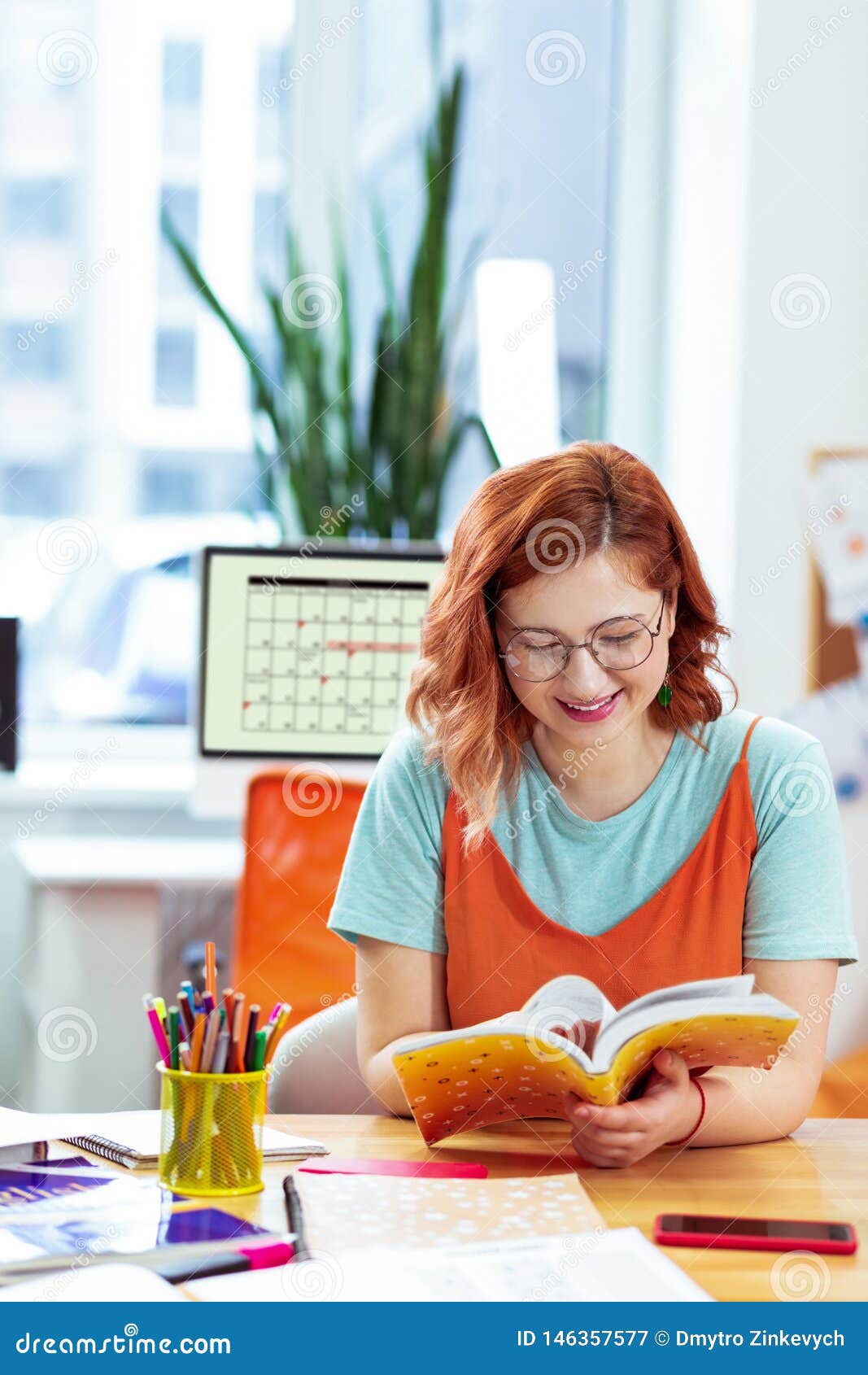 Positive Delighted Woman Preparing Her Home Task Stock Image - Image of ...