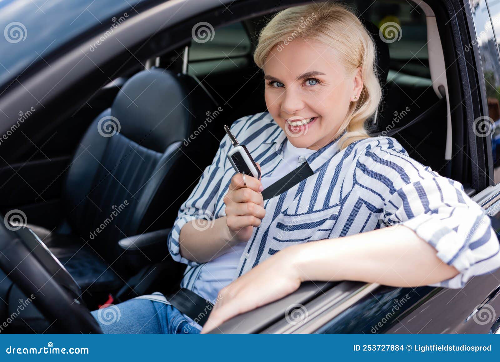 Positive Driver Holding Key and Looking Stock Photo - Image of learn ...