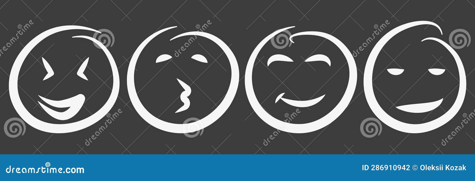 Positive Emoticons. Set of Four White Abstract Textured Vector ...