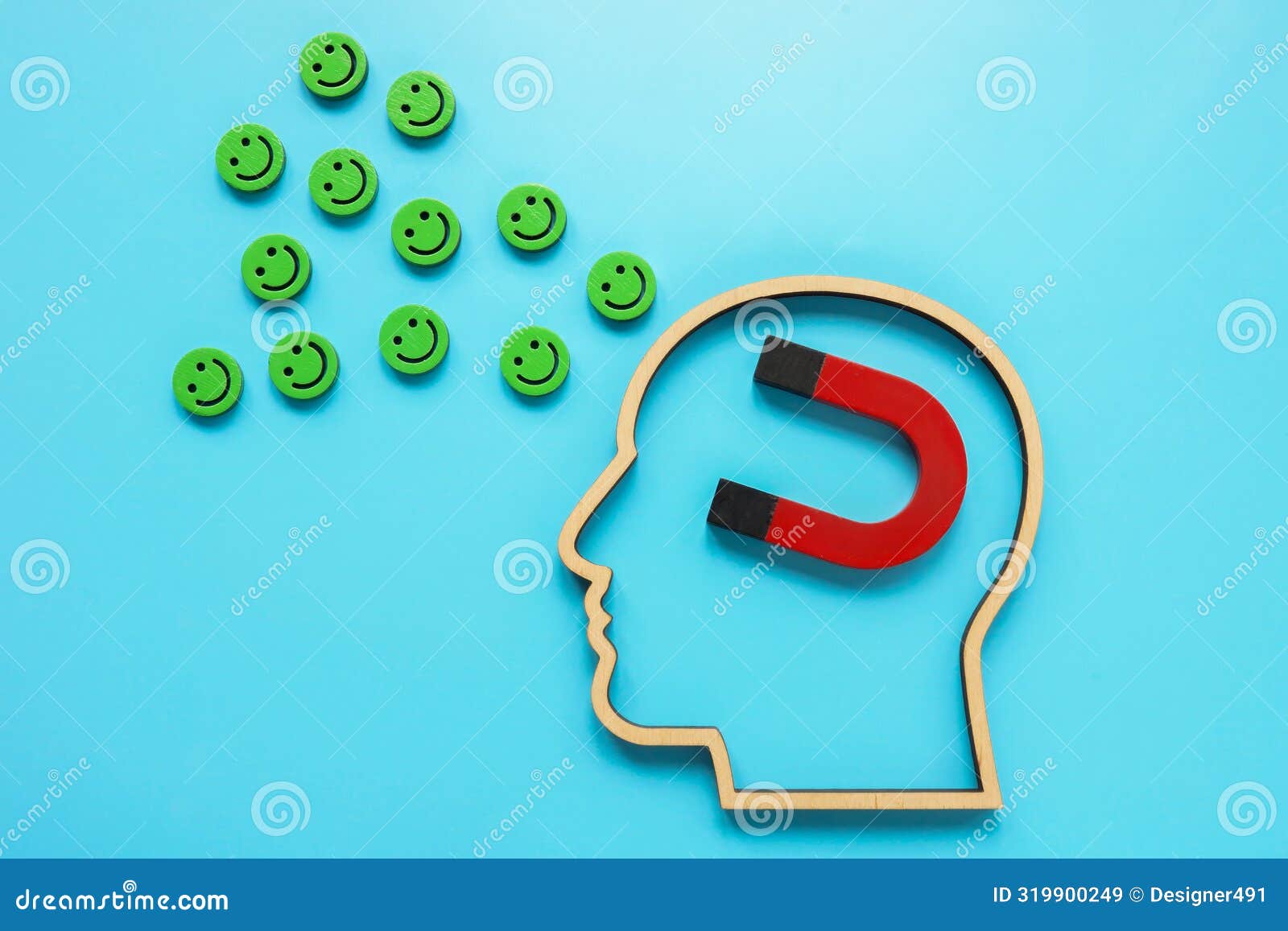 Positive Emotions and Thinking. a Head with a Magnet Attracts Happy ...
