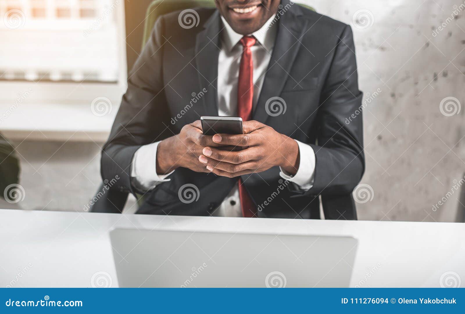 Positive Employee is Using Smartphone Stock Photo - Image of handset ...