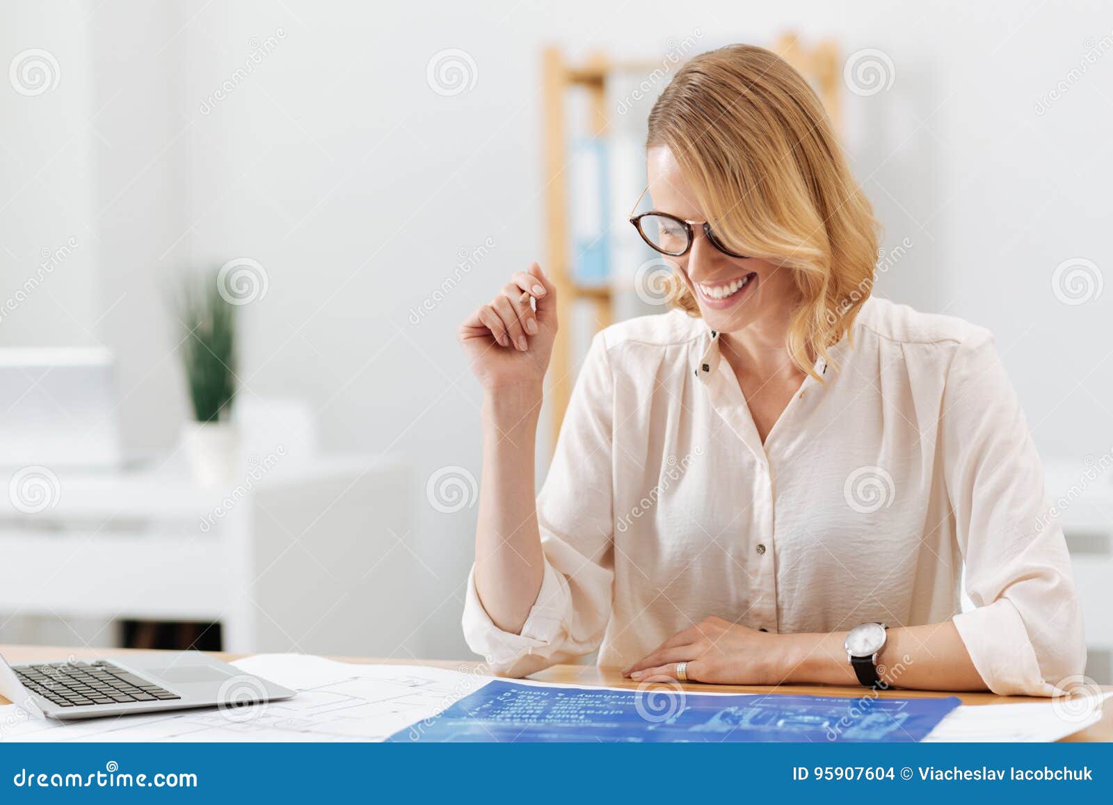 Positive Engineer Enjoying the Engineering Project in the Office Stock ...