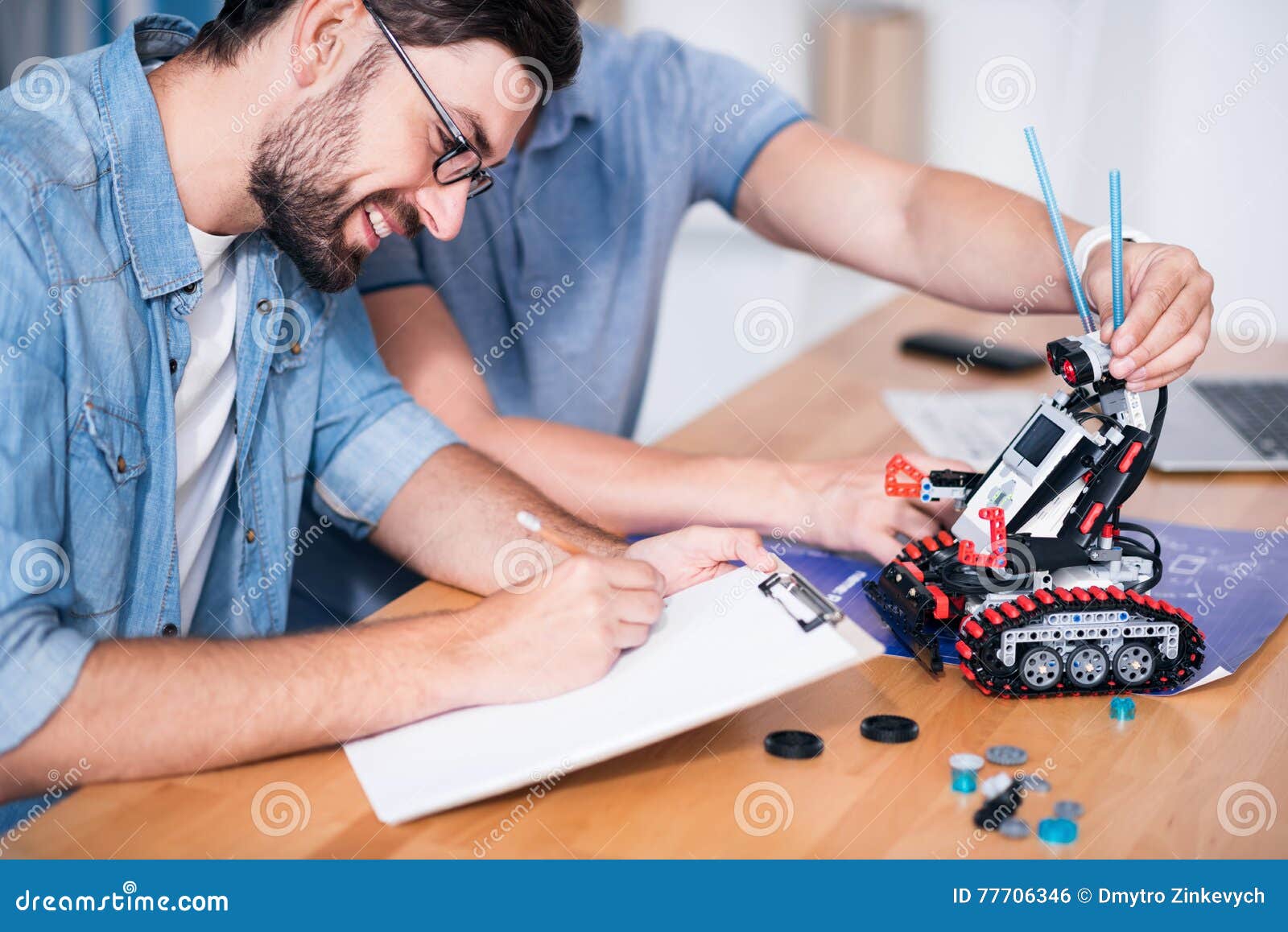 Positive Engineer Working with His Colleague Stock Photo - Image of ...