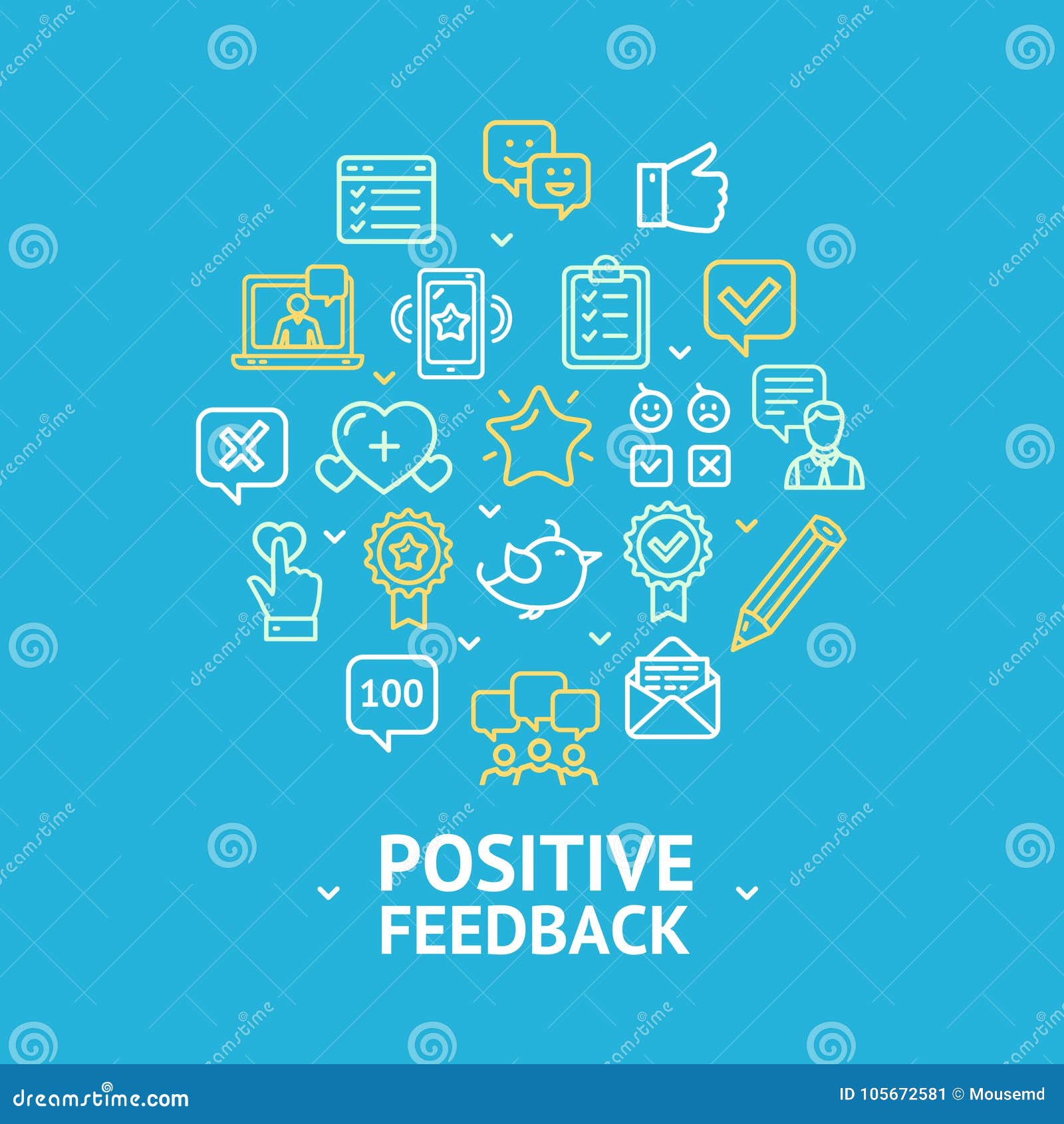 Positive Feedback Round Design Template Line Icon Concept. Stock Vector ...