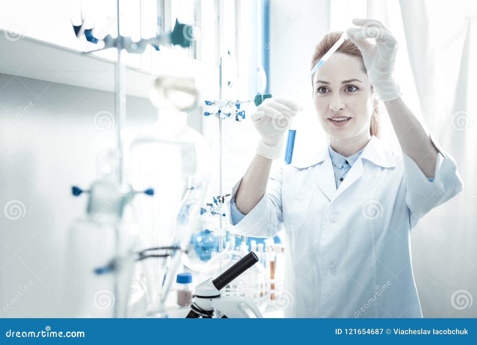 Positive Female Biologist Taking a Sample Stock Image - Image of ...