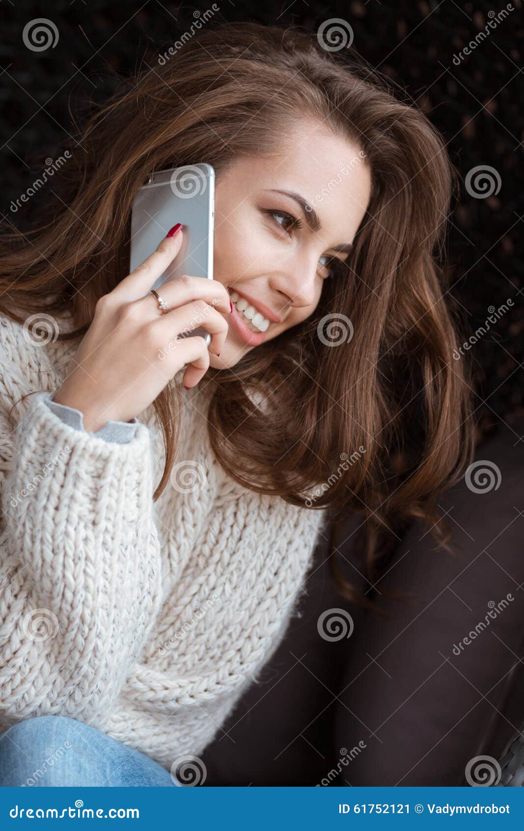 Positive Female Talking on Cell Phone and Smile Stock Image - Image of ...
