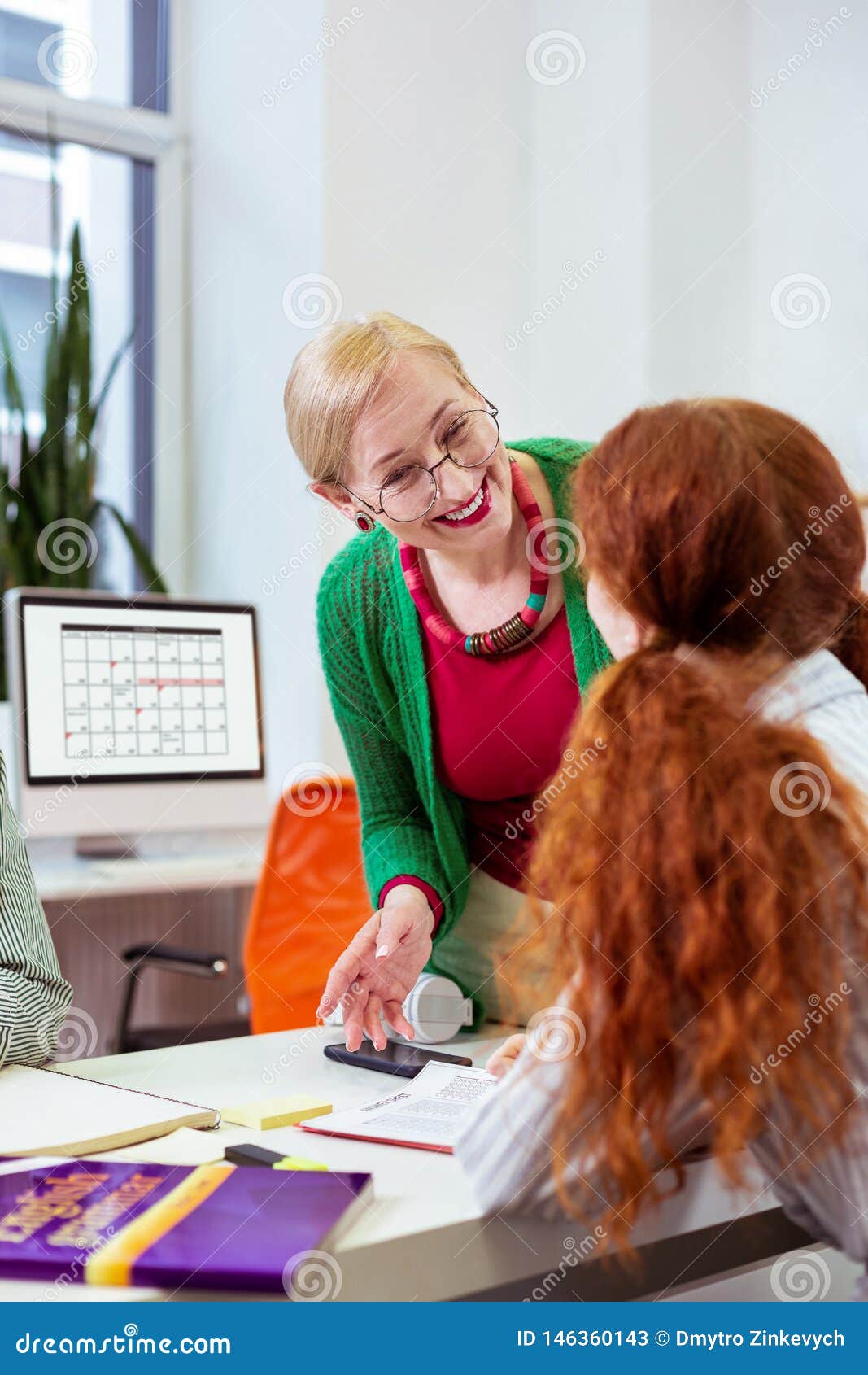 Positive Friendly Nice Woman Speaking To Her Student Stock Image ...