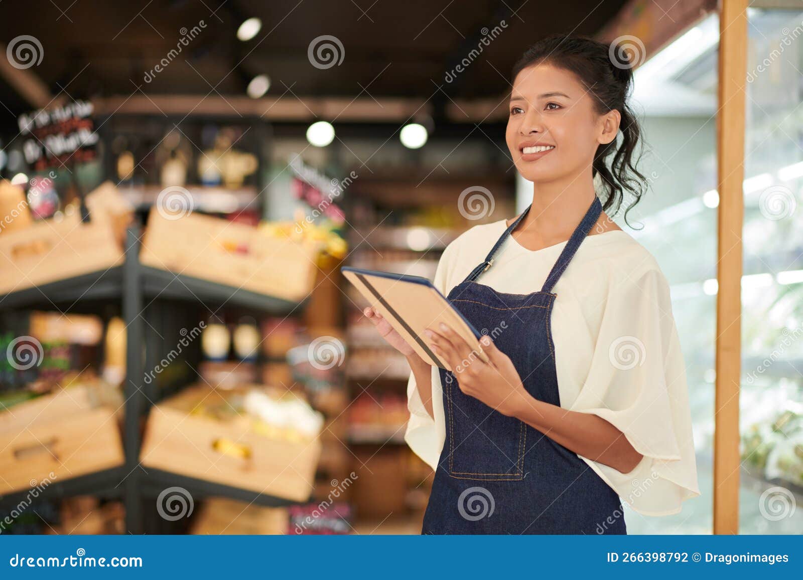 Positive Grocery Store Worker Stock Photo - Image of woman, smiling ...