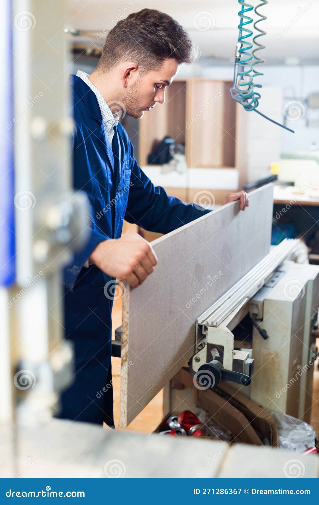 Positive Guy Fixing Chipboard on Table at Workshop Stock Image - Image ...