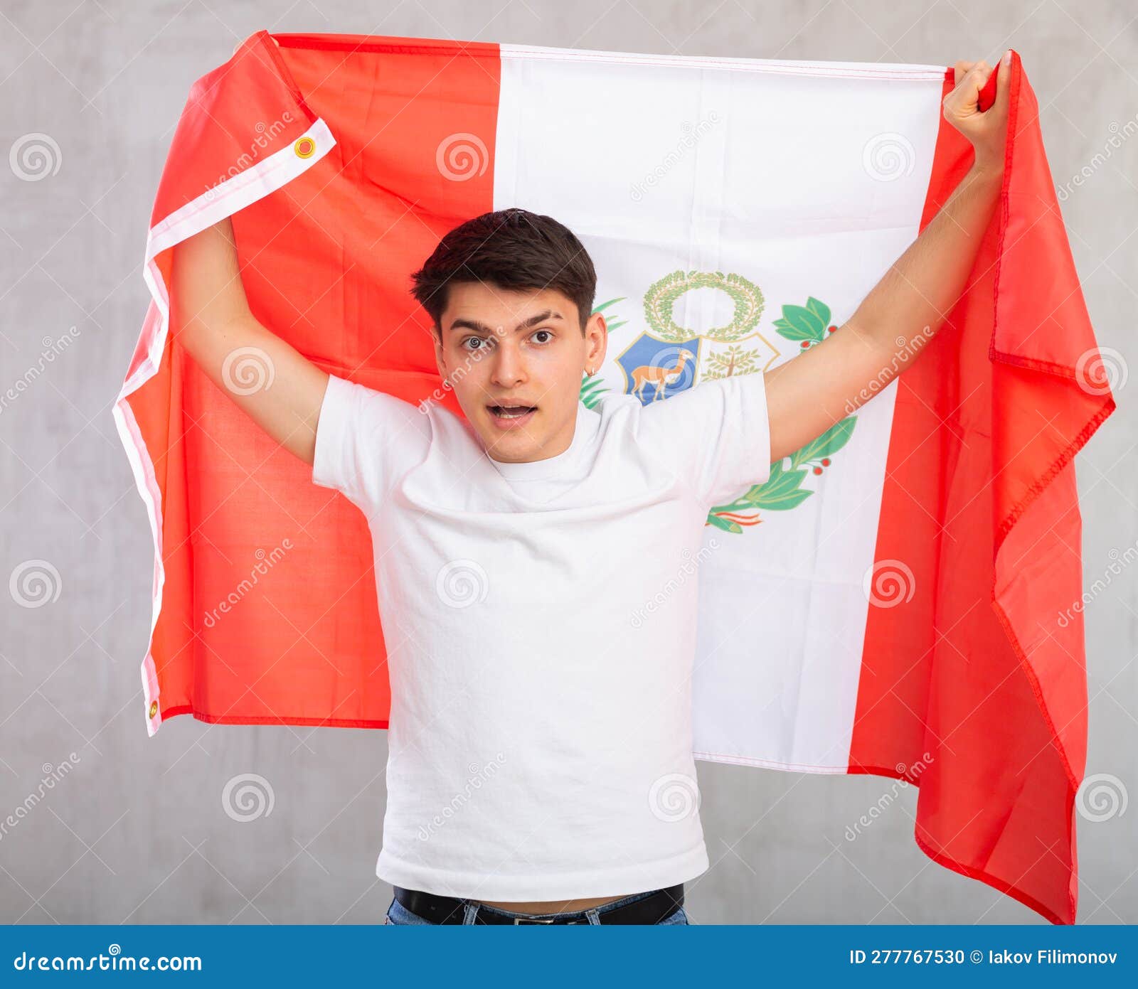 Positive Guy with Peru Flag Rooting for Your Favorite Team Stock Photo ...