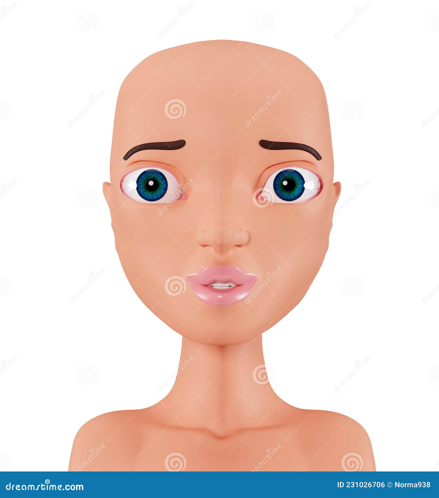 Positive Hairless Woman After Chemotherapy 3d Render Portrait Of A