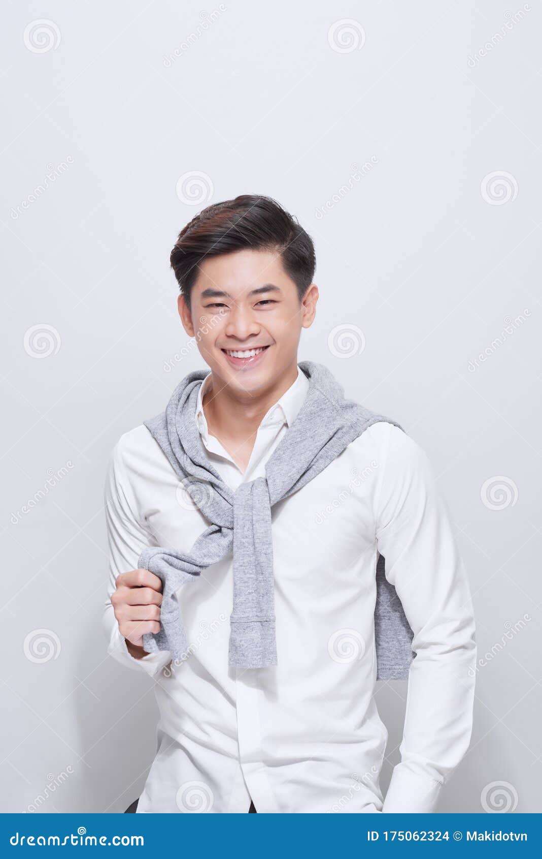 Positive Handsome Guy Standing and Posing Isolated Front View on White ...