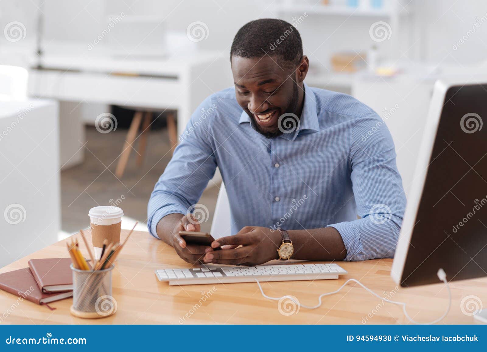 Positive Happy Man Typing a Message Stock Photo - Image of modern ...