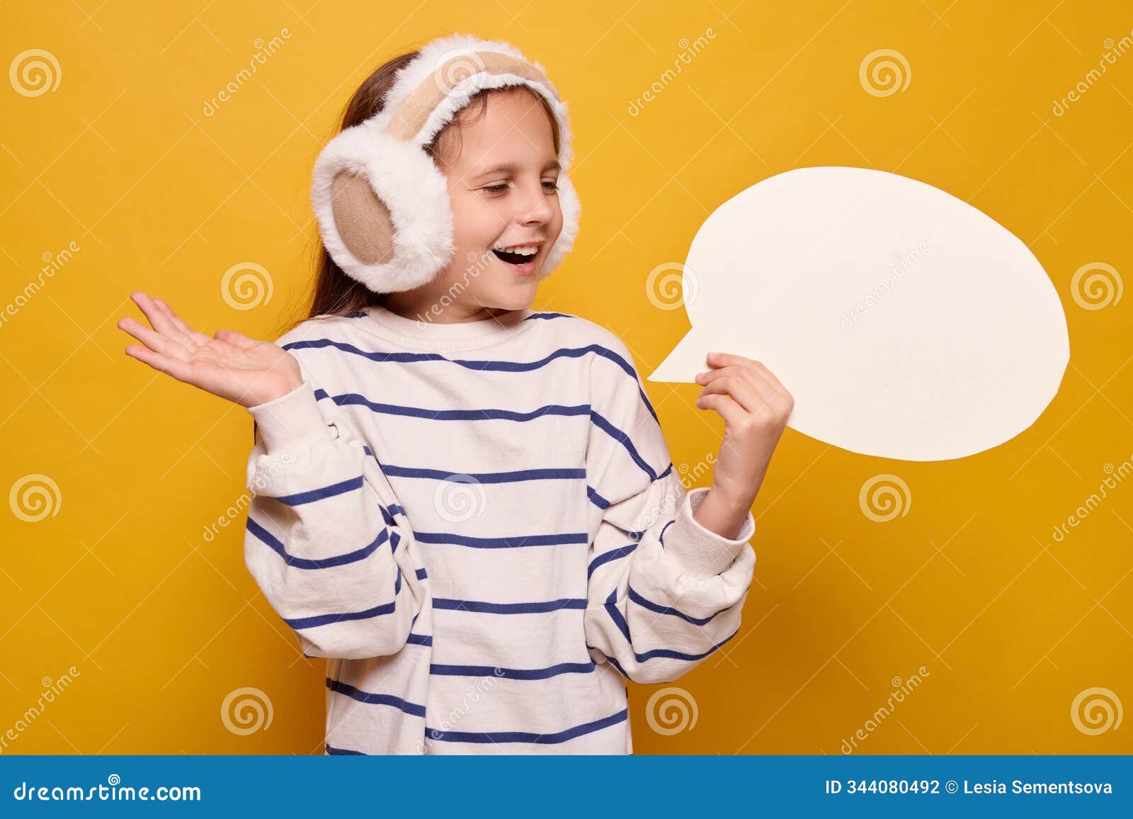Positive Happy Overjoyed Child with Thought Bubble Presenting Empty ...